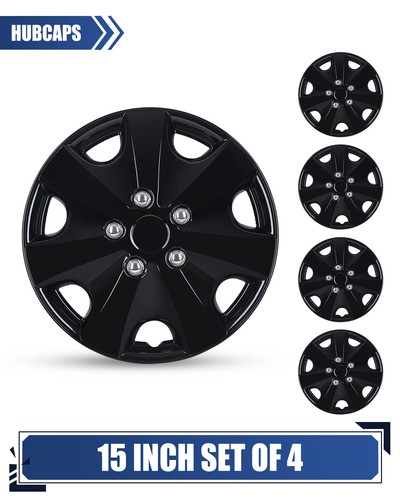 Set of 4 Black Tire & Steel Wheel Covers Snap On HubCaps Rim Rings Fit ...