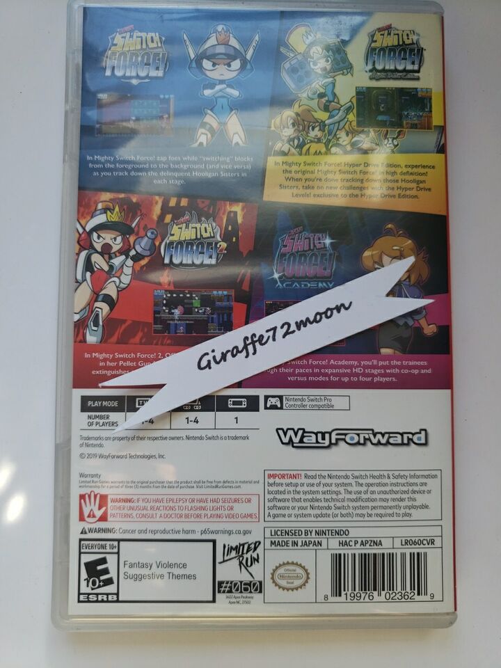 MIGHTY SWITCH FORCE! NINTENDO SWITCH COLLECTION LIMITED RUN #060 ...