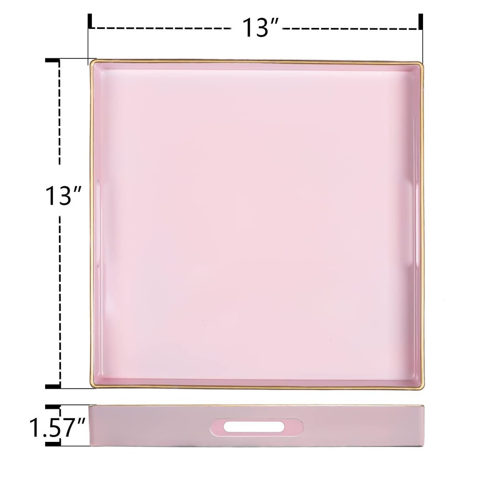 Decorative Tray Pink Serving Tray With Handles Coffee Table Tray Square ...