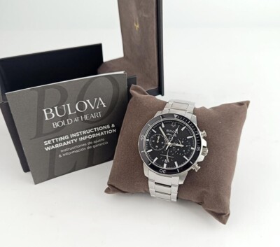 Bulova Marine Star 96B272 Men's Quartz Watch 45mm Black Dial Stainless ...