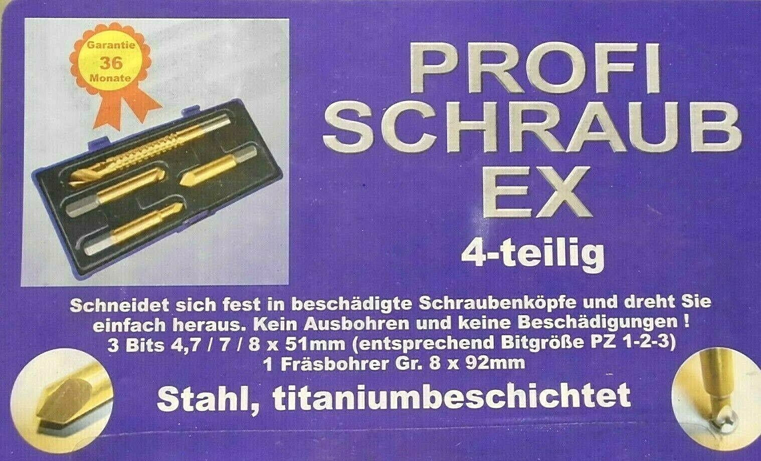 PROFI SCHRAUB EX - 4 Teilig - Linksausdreher - Schrauben ausdreher ...
