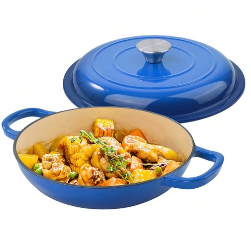 3QT Enameled Shallow Cast Iron Dutch Oven w/ Lid, Nonstick, 500°F Oven ...