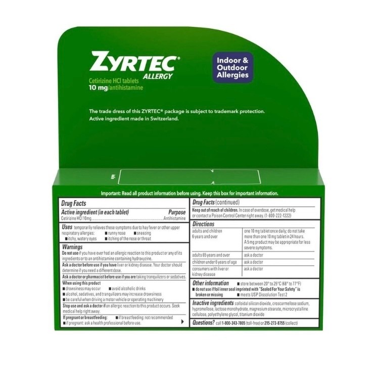 Lot of 20 Zyrtec Allergy Treatment Tablets - 10mg - 90 ct | eBay