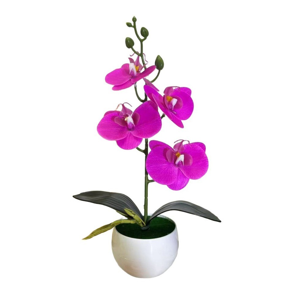 Faux Butterfly Orchid Four Flower Small Round Belly Pot Decorative ...