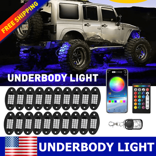 20x RGB LED Rock Pods Kit Light Underbody Glow Neon Bluetooth Lamp ...