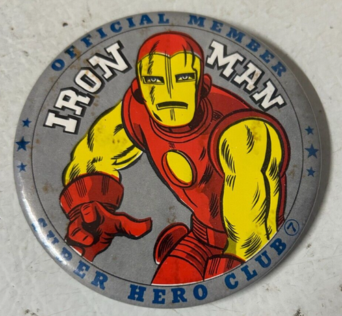 IRON MAN SUPER HERO CLUB PIN BACK BUTTON 1966 Button World Marvel RARE ...