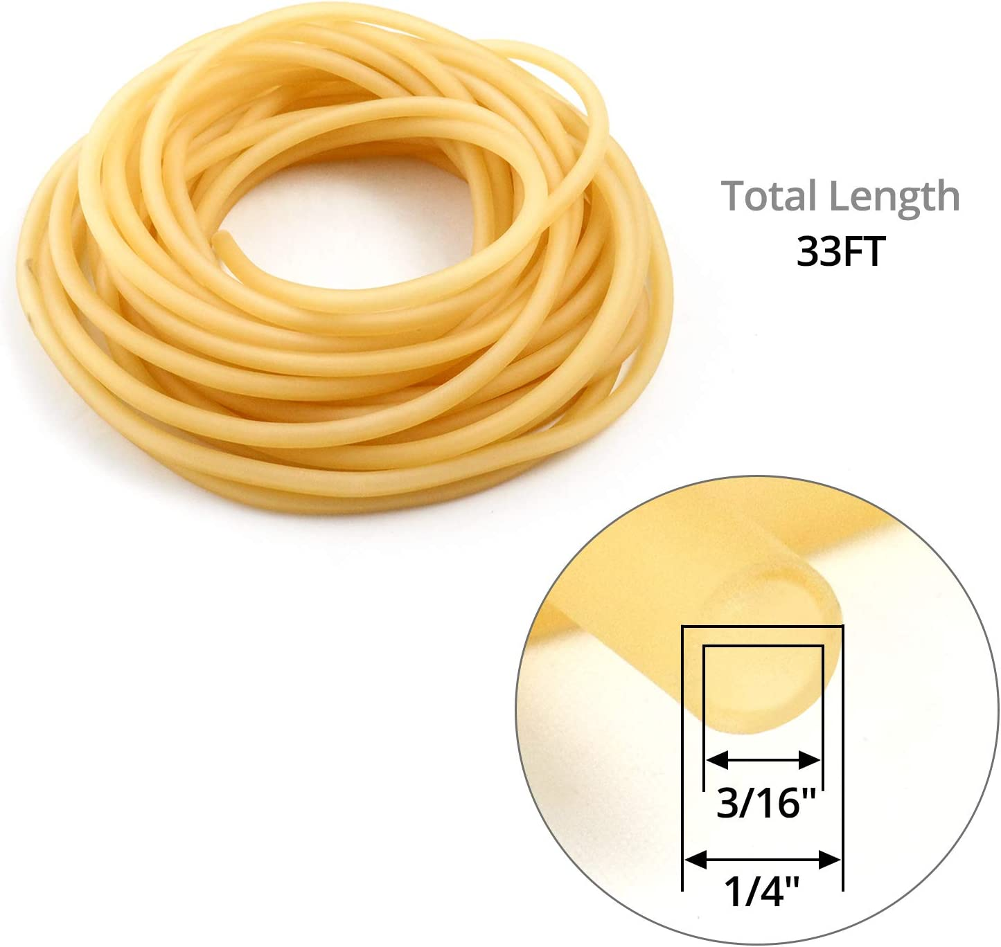 33FT 1/4" OD 3/16" ID Natural Latex Rubber Tubing Surgical Tube for ...