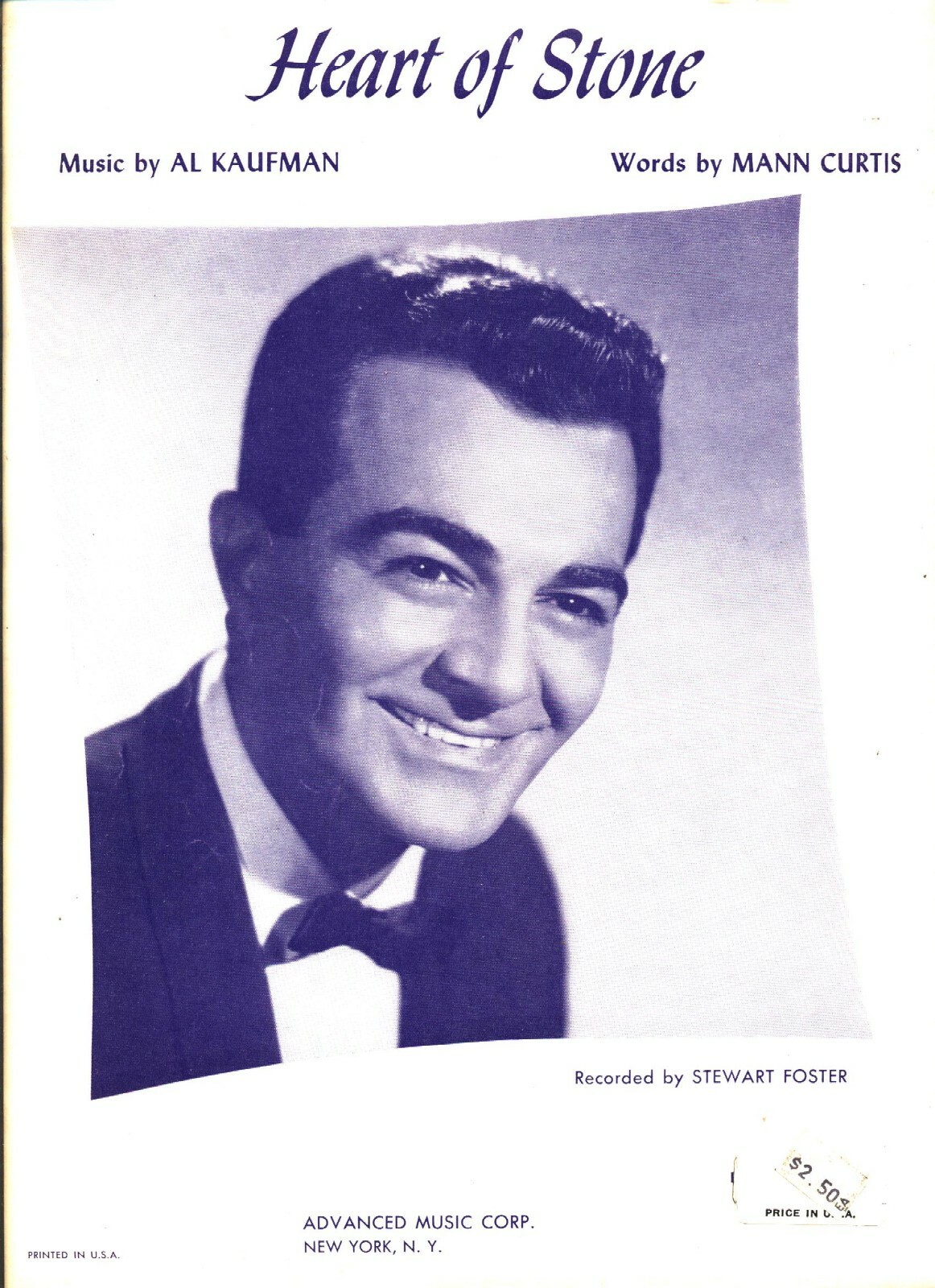 STEWART FOSTER HEART OF STONE SHEET MUSIC-PIANO/VOCAL/GUITAR/CHORDS ...