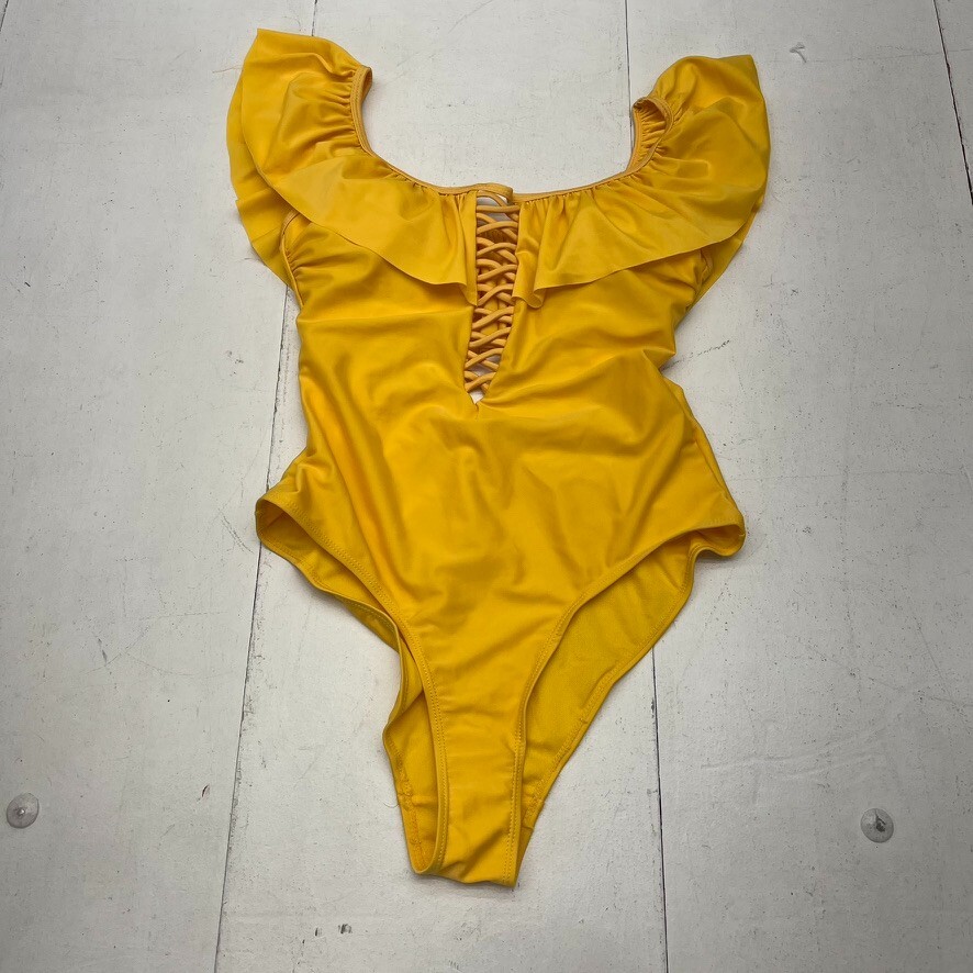 LALA Swim Yellow Ruffled High-Leg One-Piece Swimsuit … - Gem