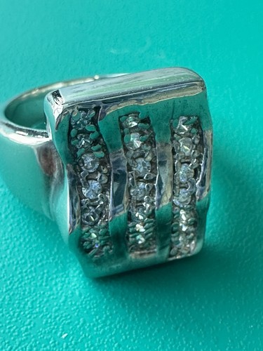 Wavy Rectangle w/Zirconia Stone Accents SS Ring Size 8.25 | eBay