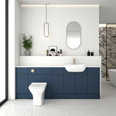 BATHROOM FITTED FURNITURE Alby Blue Matt 2100mm Brass - BATHCABZ | eBay UK