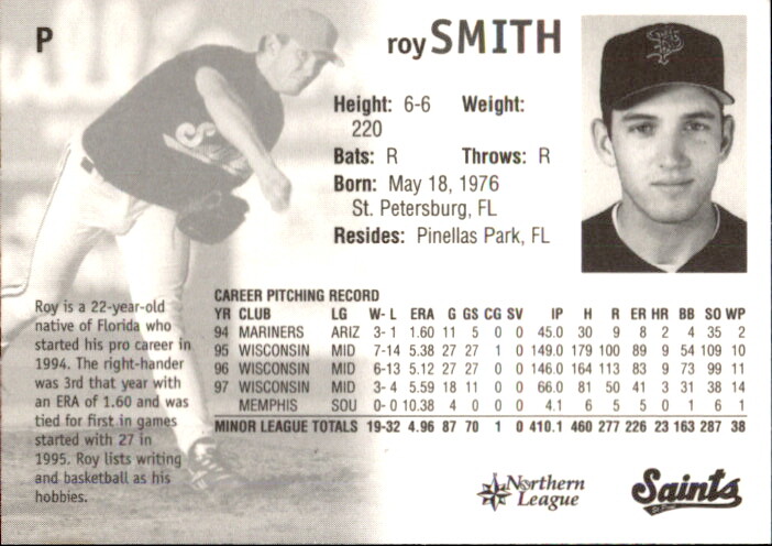 1998 St. Paul Saints Team Issue #26 Roy Smith Pinellas Park Florida FL ...