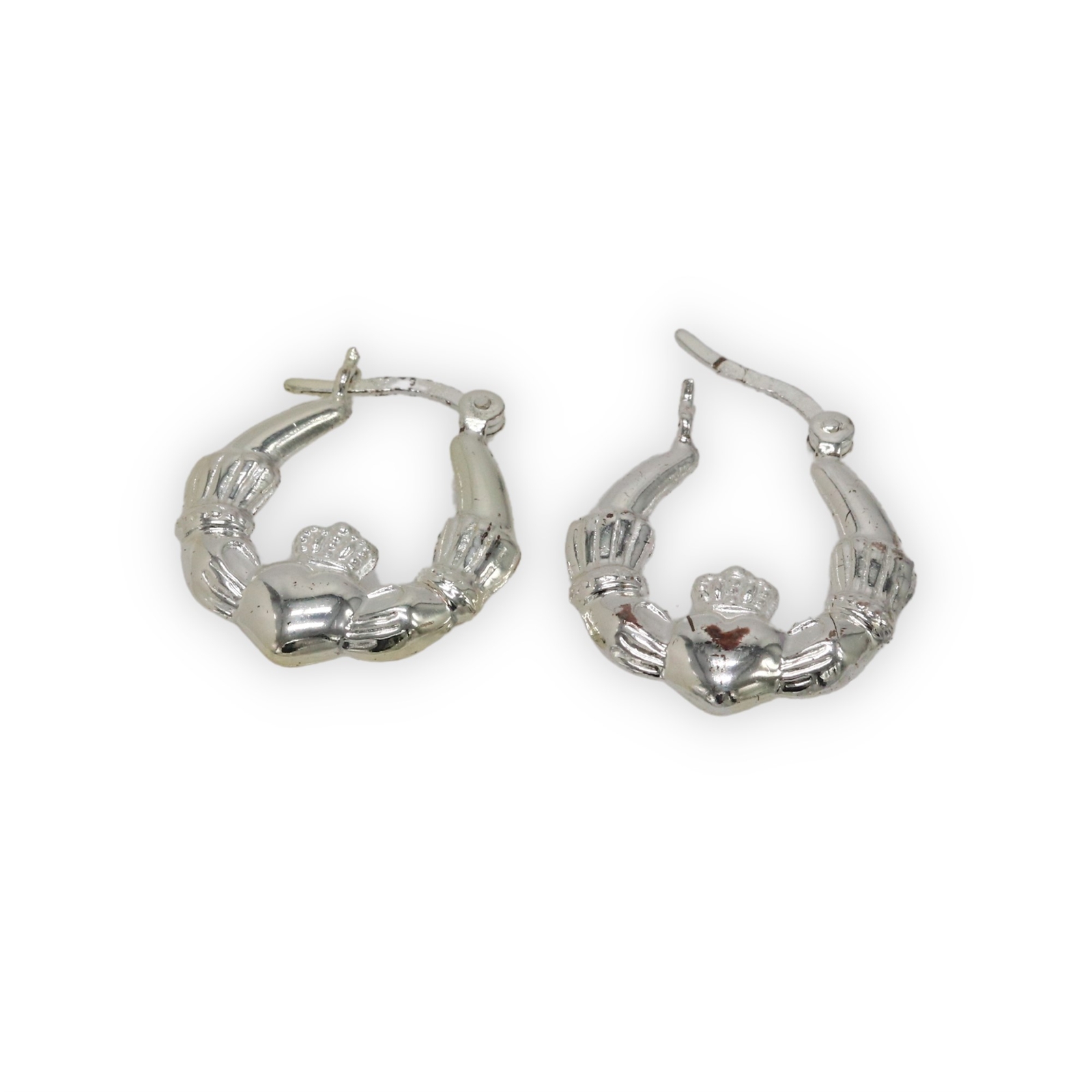 Sterling Silver Heart and Crown Hoop Earrings, English Lock Closure ...