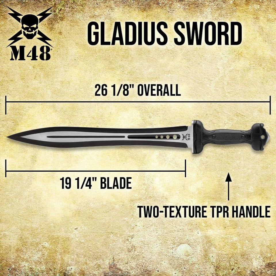 M48 Gladius Sword and Scabbard, 7Cr13 Stainless Steel Blade, Vortec ...