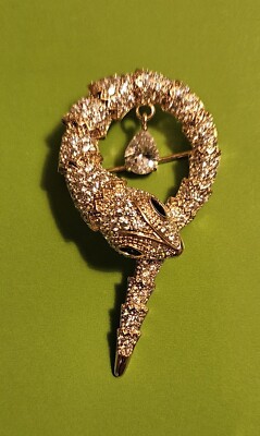 Vintage Rhinestone Snake Asp Brooch Pin Gold Tone with Dangle | eBay