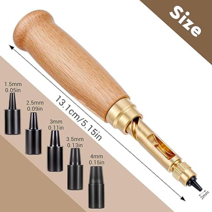 Adjustable Leather Hole Punching Tool Wood Handle Belt Hole Puncher ...