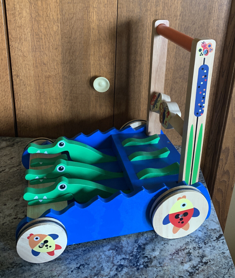 CUSTOM Chomp & Clack Swamp Creatures Alligator Push Toy Wooden Activity ...