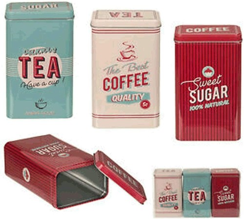 3pc Retro Rectangular Tea Coffee Sugar Kitchen Storage Canister Pot ...