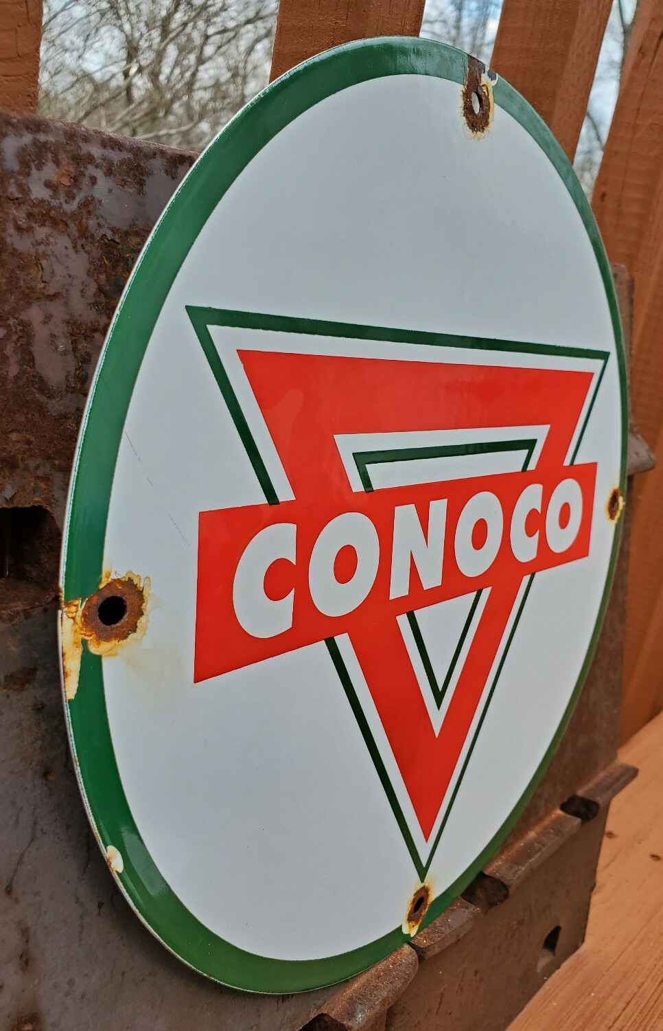 VINTAGE CONOCO GASOLINE PORCELAIN METAL SOLDIER MINUTEMAN SERVICE ...