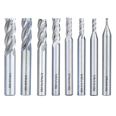 8 Set End Mill 4 Flute Milling Cutter HSS Straight Shank Drill Bit 1/16 ...