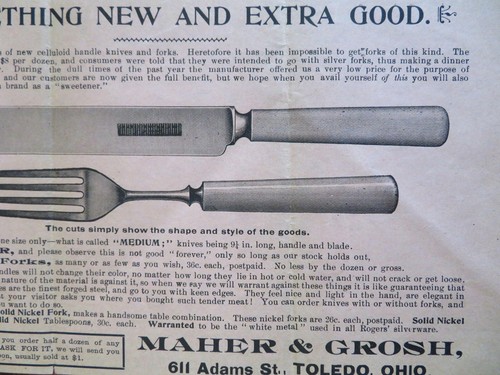 Maher & Grosh Cutlery Knives & Forks c. 1890 pictorial handbill trade ...