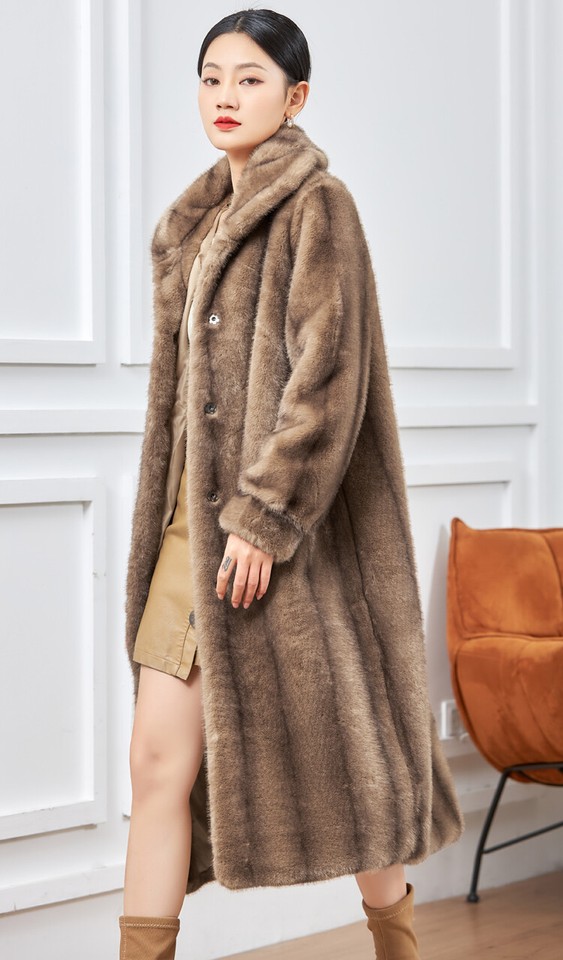 Mink Fleece Long Knee Mom Outfit Mink fur Coat Hooded womens lapel ...