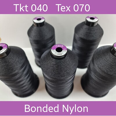 2 X COATS BLACK BONDED NYLON THREAD NYLBOND TKT- 40 STRONG 3000M CONES ...