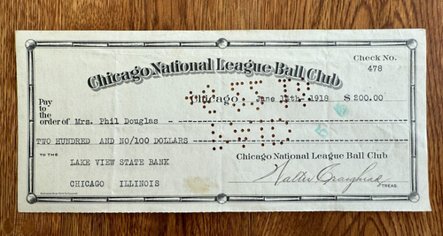 1918 Chicago Cubs, SIGNED Payroll Check: Phil Douglas - Wife Signed | eBay
