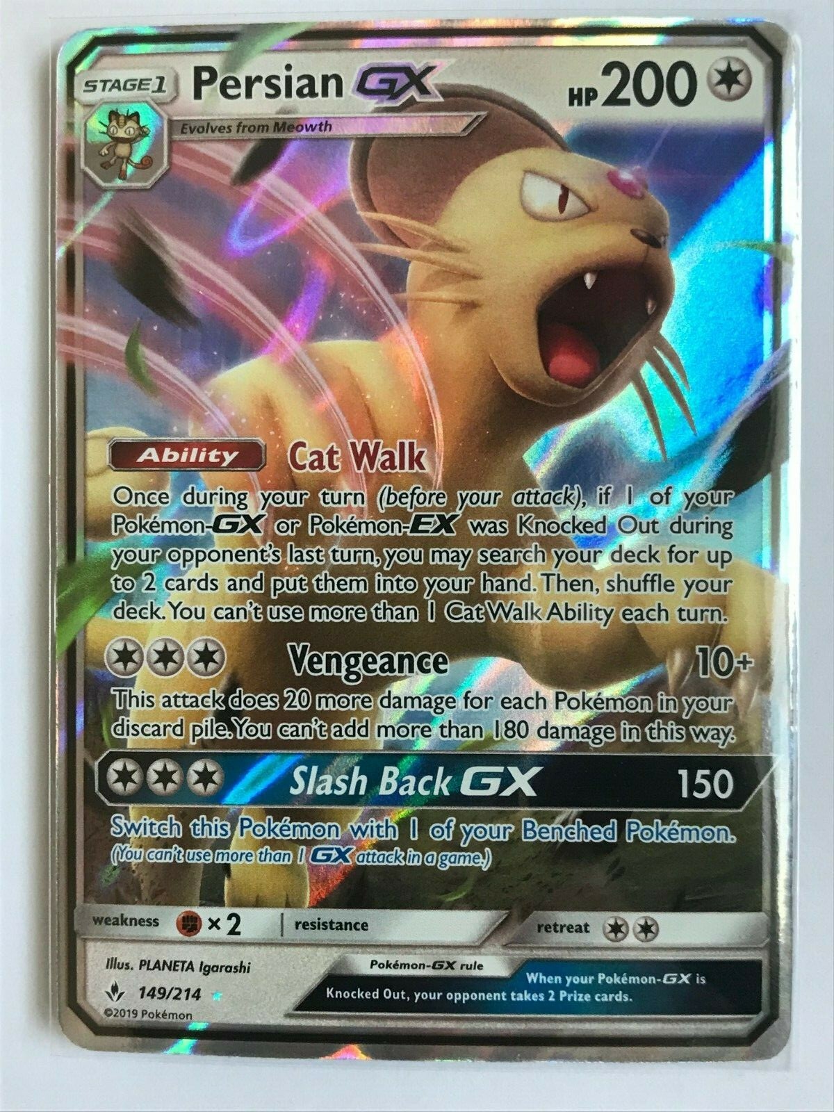 Persian GX ULTRA RARE 149/214 SM Unbroken Bonds Set Pokemon Card NM ...