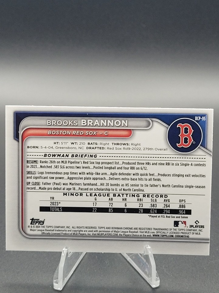 2024 Bowman Chrome Prospects Lunar Glow Refractor Brooks Brannon #BCP ...