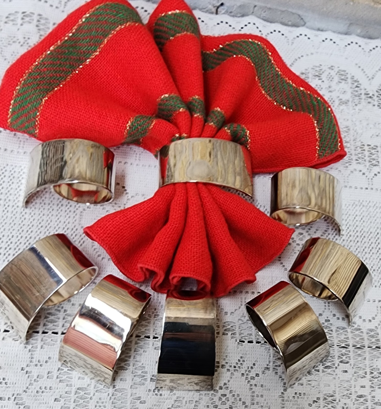 8 Silver Plate Metal Twisted Ribbon Curl Cloth Napkin Rings Holiday ...