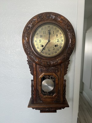 Vintage Regulator Pendulum Wall Clock 27inch Tall Grandfather Carved ...