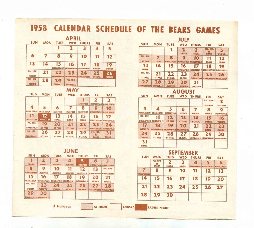 1958 Denver Bears Baseball Schedule Hirschfeld Press & Office Furniture ...