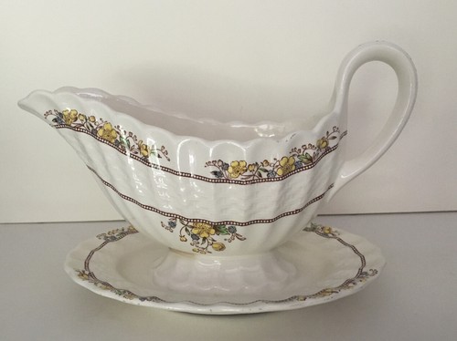 VINTAGE COPELAND SPODE BUTTERCUP PATTERN CHINA GRAVY BOAT W/ UNDERPLATE ...