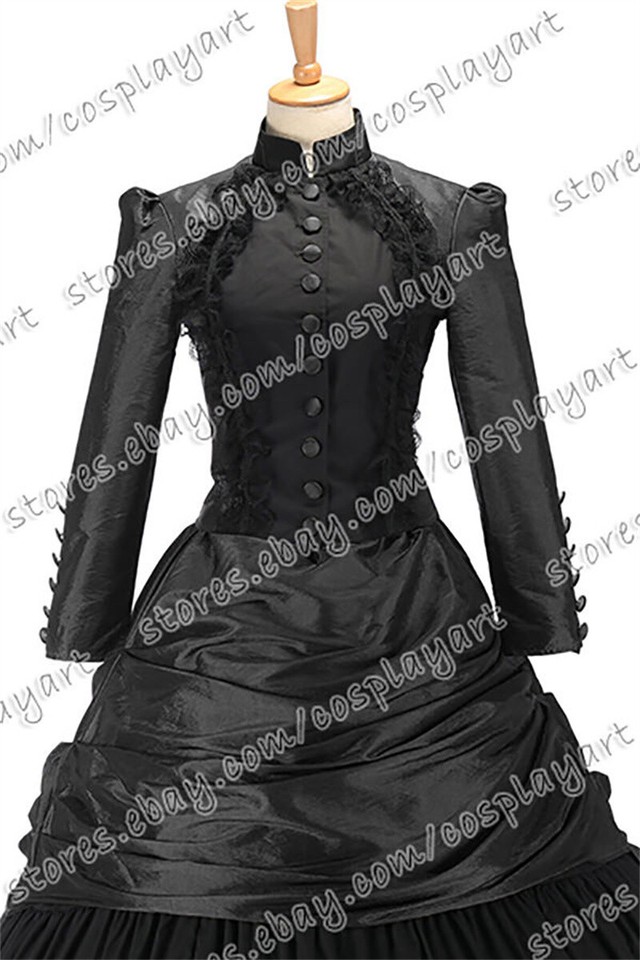 Lady Victorian Gothic Tiered Frill Ruffles Lace Brocaded Prom Formal ...