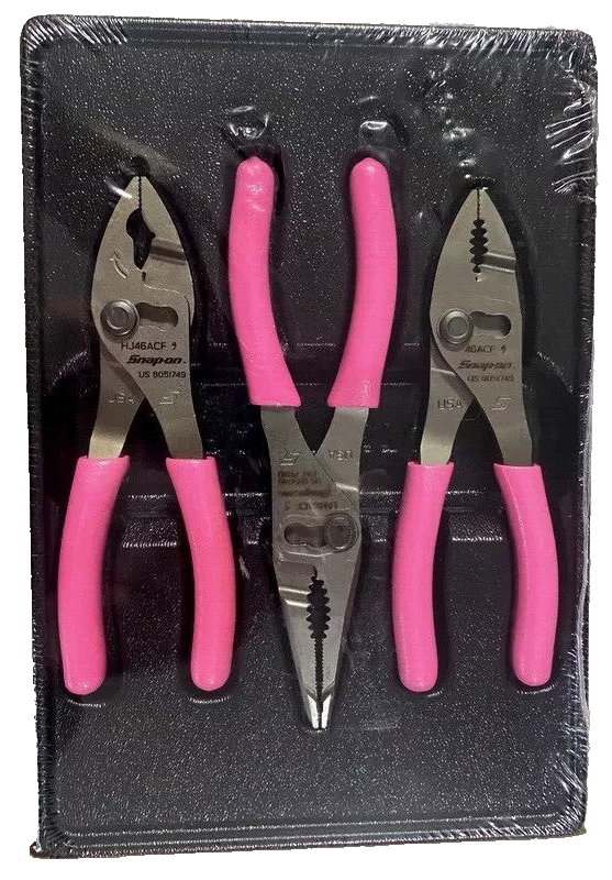 NEW Snap-On Tools PINK 3pc Soft Grip Slip Joint Pliers Lot Set PL346ACF ...