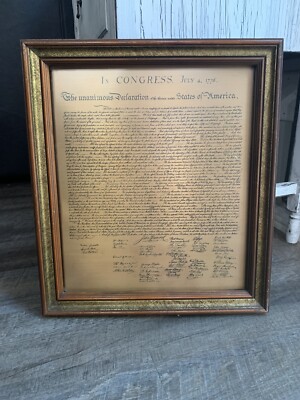 Vintage Declaration Of Independence Engraved Brass Plaque Framed | eBay