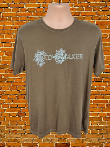 MENS TED BAKER SIZE 4 MEDIUM M BROWN EMBROIDERED LOGO CASUAL CREW T ...