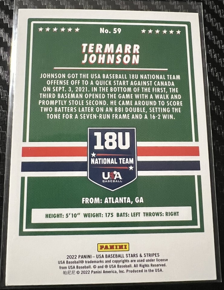 TERMARR JOHNSON 2022 Panini STARS & STRIPES USA 1st Baseball Card ...