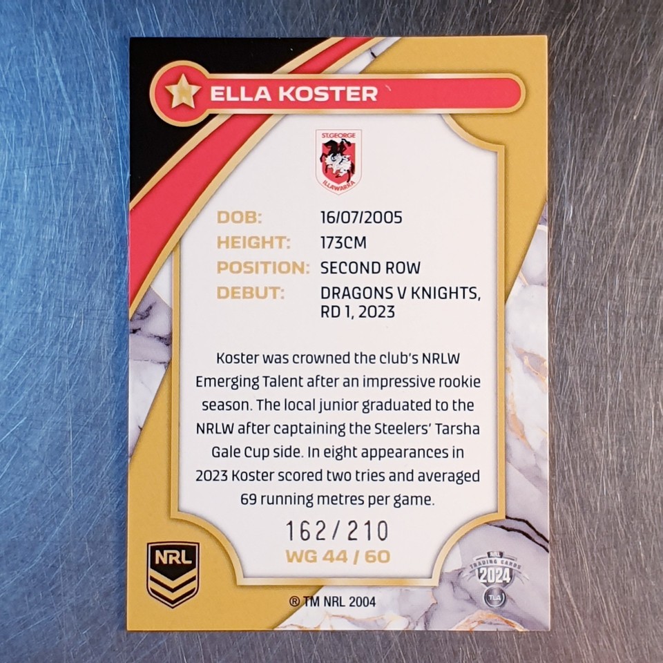 2024 NRL Traders Women Gold Card (#162/210) NRLW Ella Koster Dragons | eBay