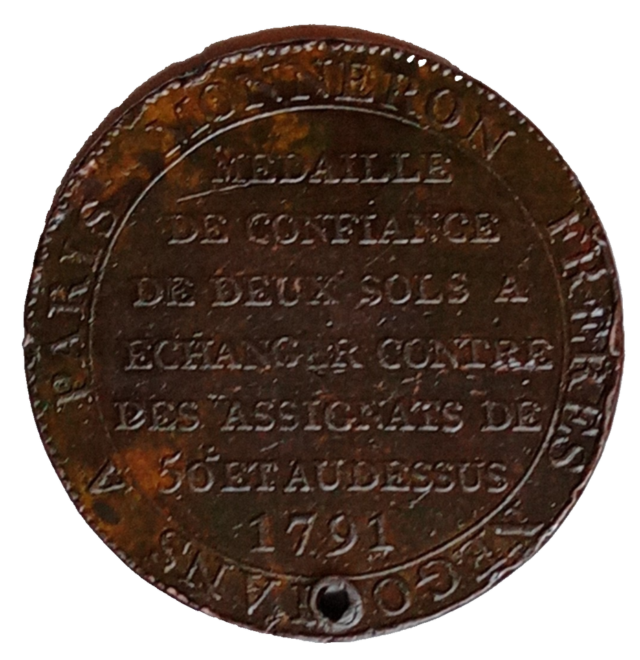 1791 FRANCE REVOLUTION MONNERON FRERES PARIS 2 SOLS, TRADE TOKEN, MEDAL ...