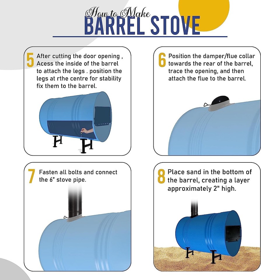 Barrel Stove Kit For 30-55 Gal. With 55g Burn Barrel Grate- Wood Camp ...