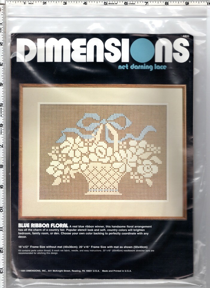 "Blue Ribbon Floral" ©1984 Dimensions Net Darning Lace Kit # 4800 ...