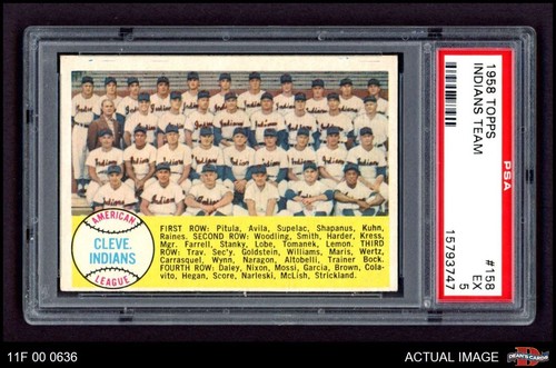 1958 Topps #158 Indians Team Checklist PSA 5 - EX | eBay