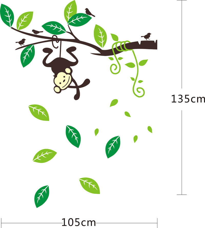 Swing monkey Tree Branch Art Removable Vinyl Wall Stickers kids Nursery ...