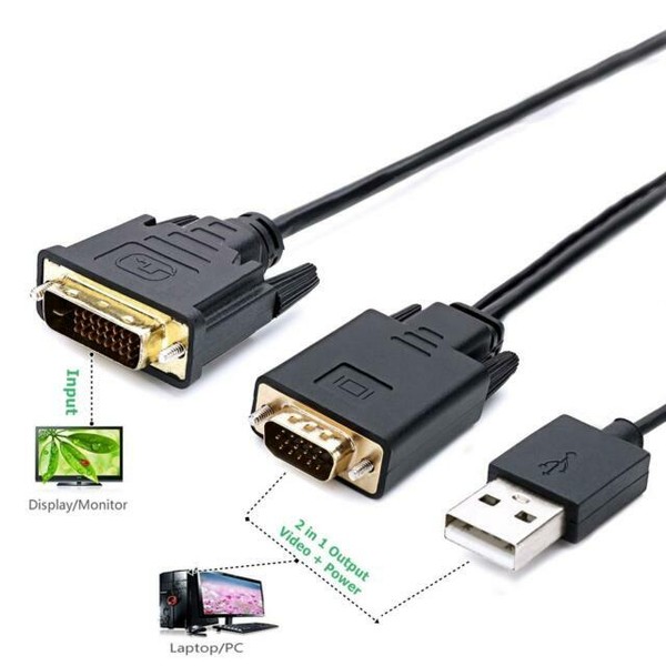 VGA Db15 Pin to DVI 24 1 D Male USB a LCD Monitor Cord Cable Adapter ...
