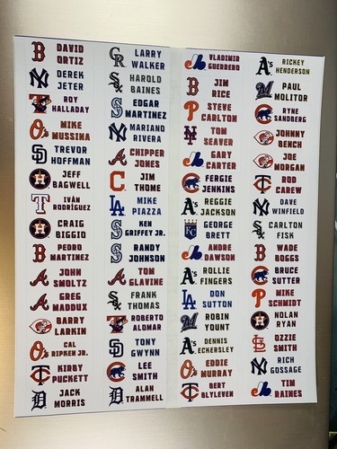 60 Customized MLB HOF Player Labels For Sports Card Tall Dividers ...