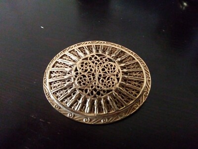 VINTAGE ART DECO GOLD TONE OVAL FINE FILIGREE MESH PIN BROOCH | eBay