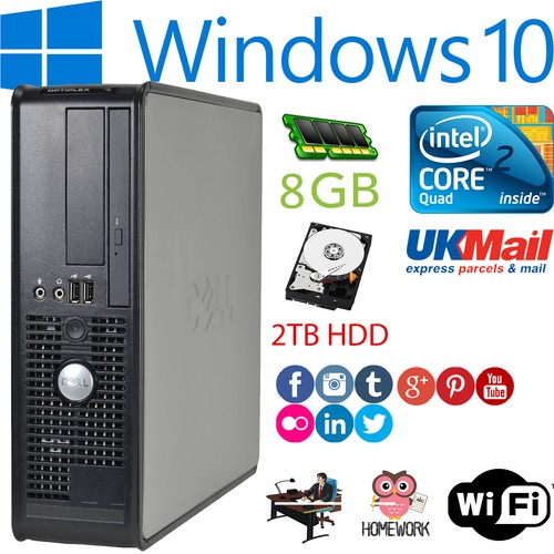 FAST DELL QUAD CORE PC COMPUTER DESKTOP TOWER WINDOWS 10 WIFI 8GB RAM ...