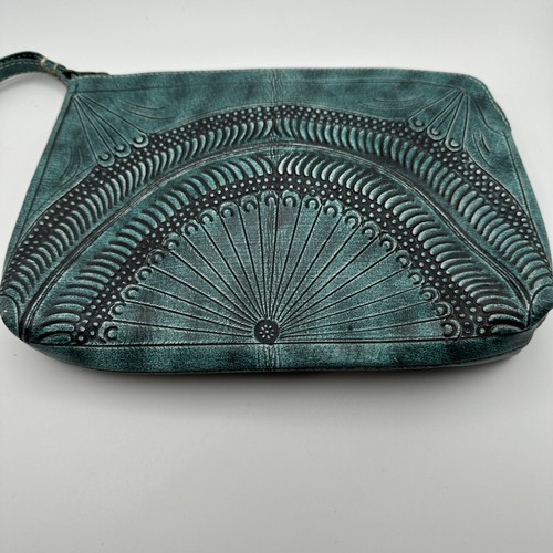 Labrado Tooled Leather Bag Wristlet Purse Boho Western Green Teal Small ...